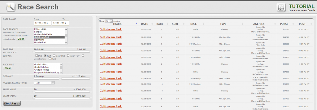 Horse Race Search | BETMIX